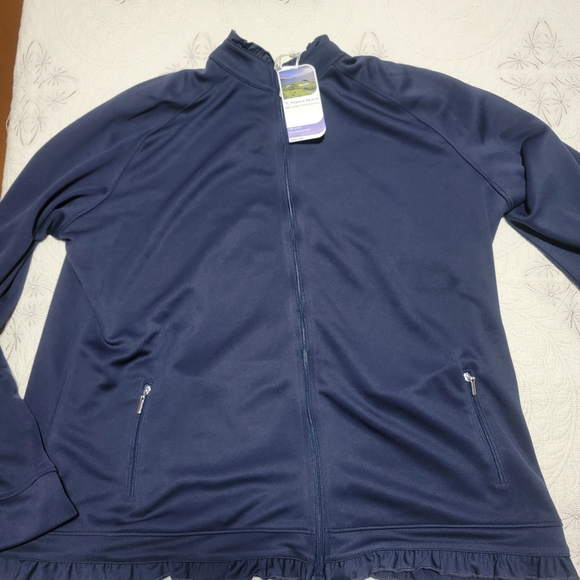 Pebble Beach | Jackets & Coats | Pebble Beach Navy Ruffle Zipup | Poshmark